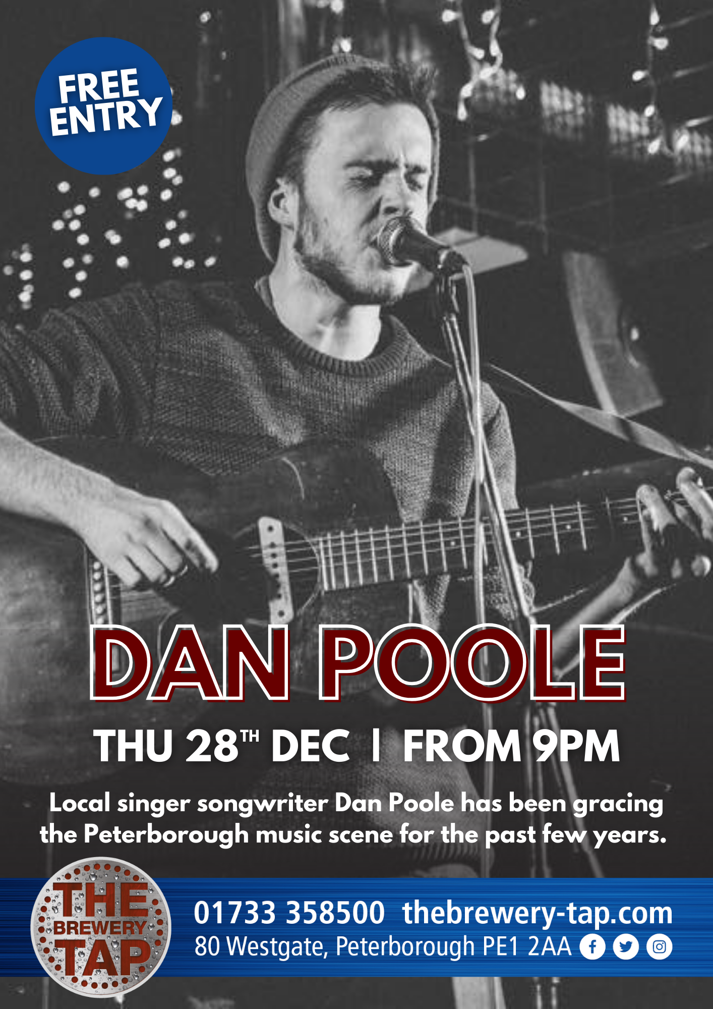 THU 28TH DEC FROM 9PM : "DAN POOLE" - The Brewery Tap - Peterborough
